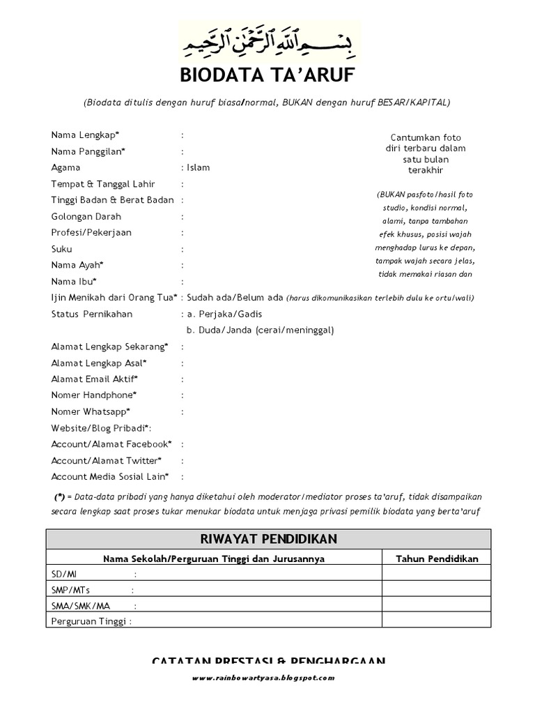 Format Biodata Taaruf | PDF