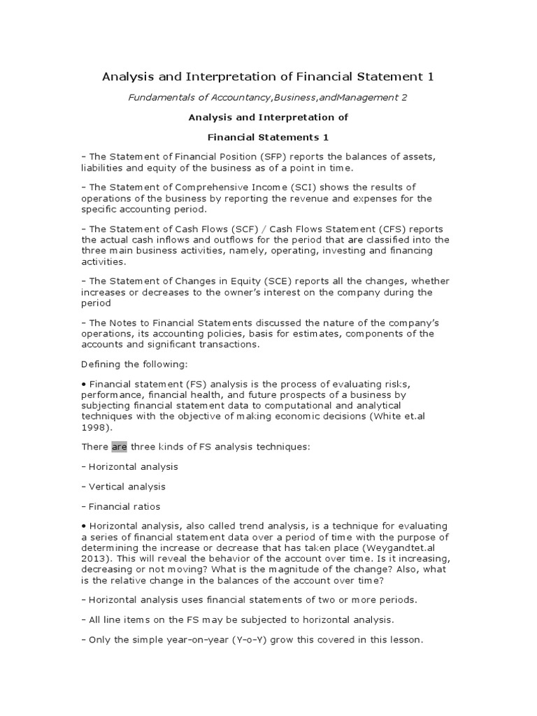 Analysis and Interpretation of Financial Statement 1 | PDF | Financial ...