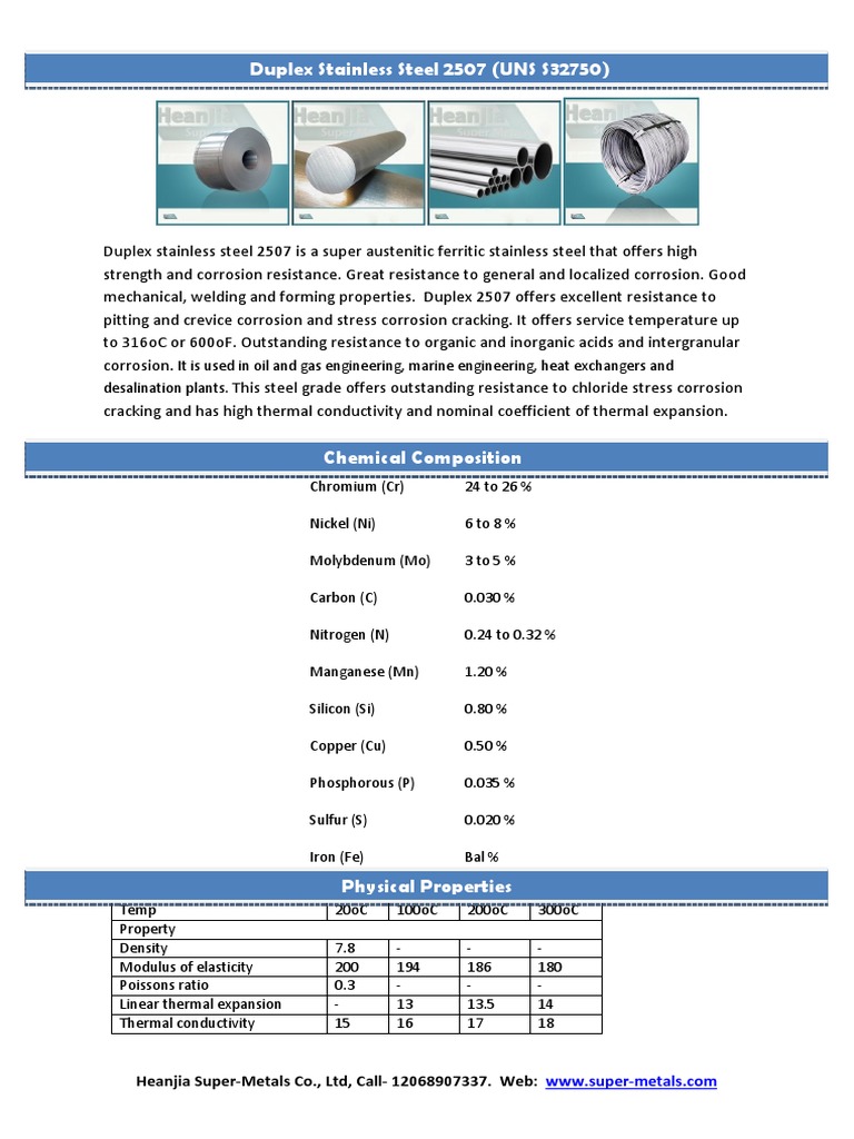 High Strength Duplex Stainless Steel 2507 Properties | PDF | Corrosion ...