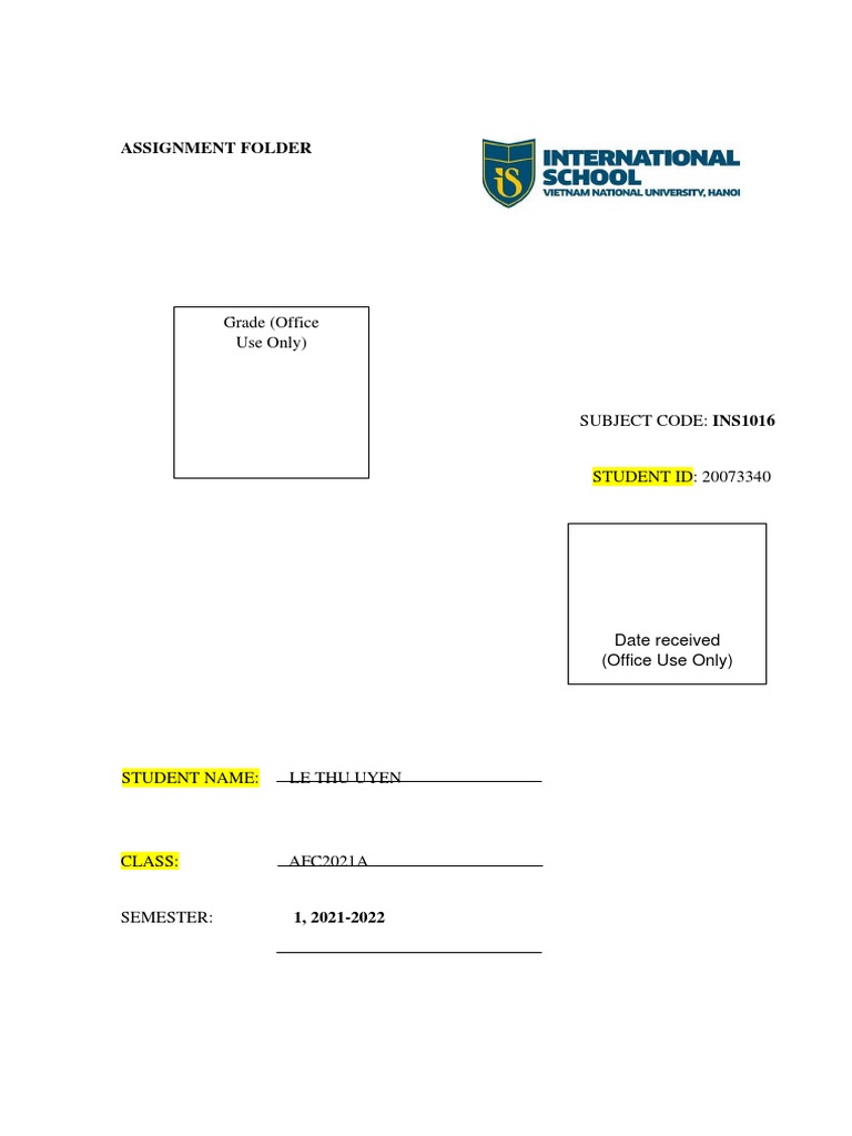 Assignment Folder: Grade (Office Use Only) | Download Free PDF | Brand ...
