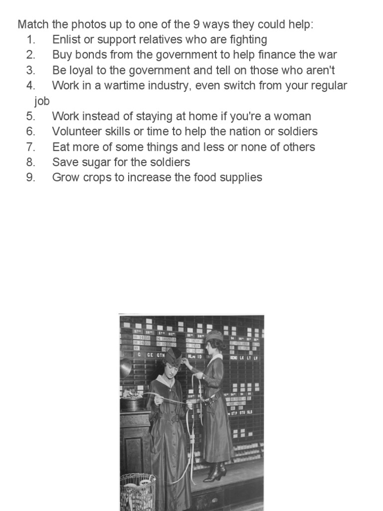 WWI at Home Picture Matching | PDF