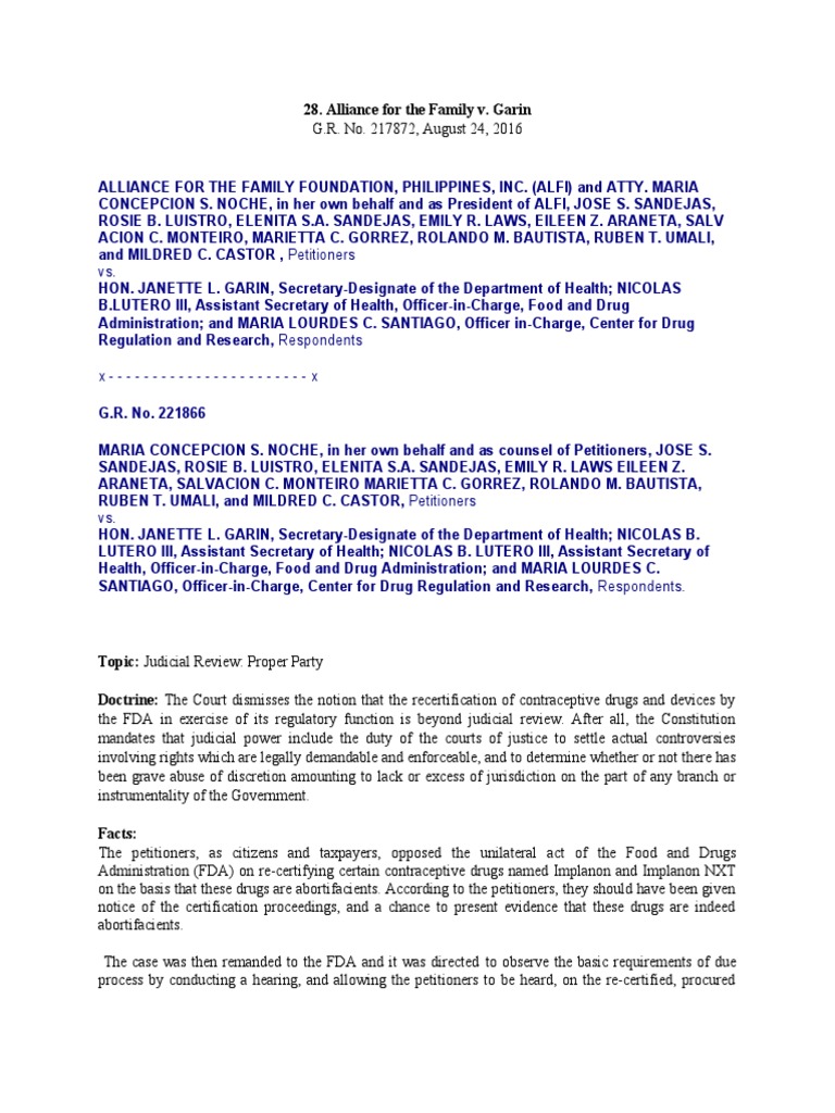 Alliance For The Family vs. Garin | PDF | Food And Drug Administration ...