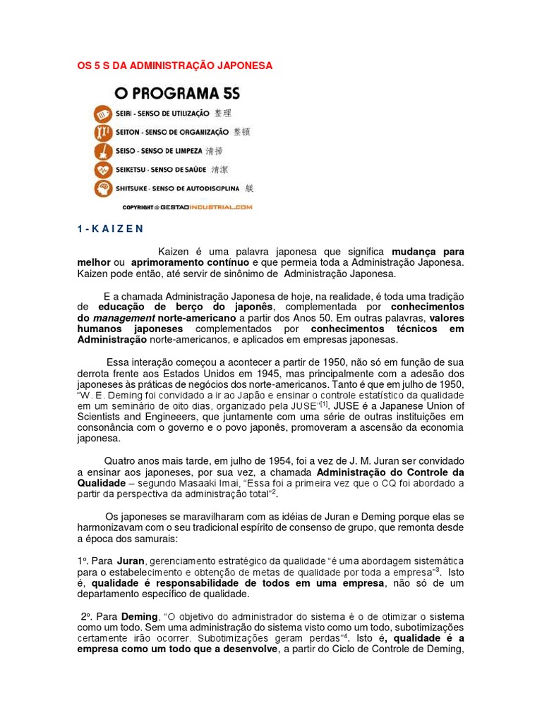 Os 5 S Da Administração Japonesa: 1-Kaizen | PDF | Japão