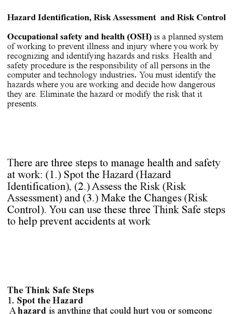 Hazard Identification, Risk Assessment and Risk Control Occupational ...