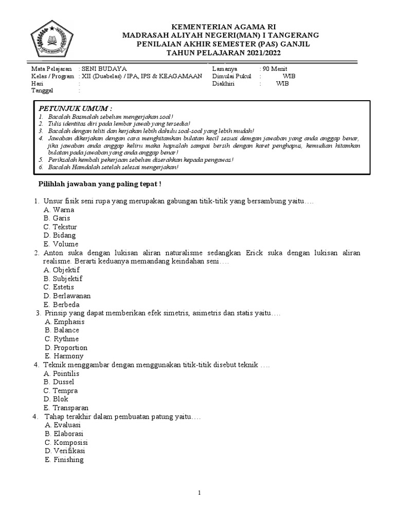 Soal Pas SBK Xii Ganjil | PDF