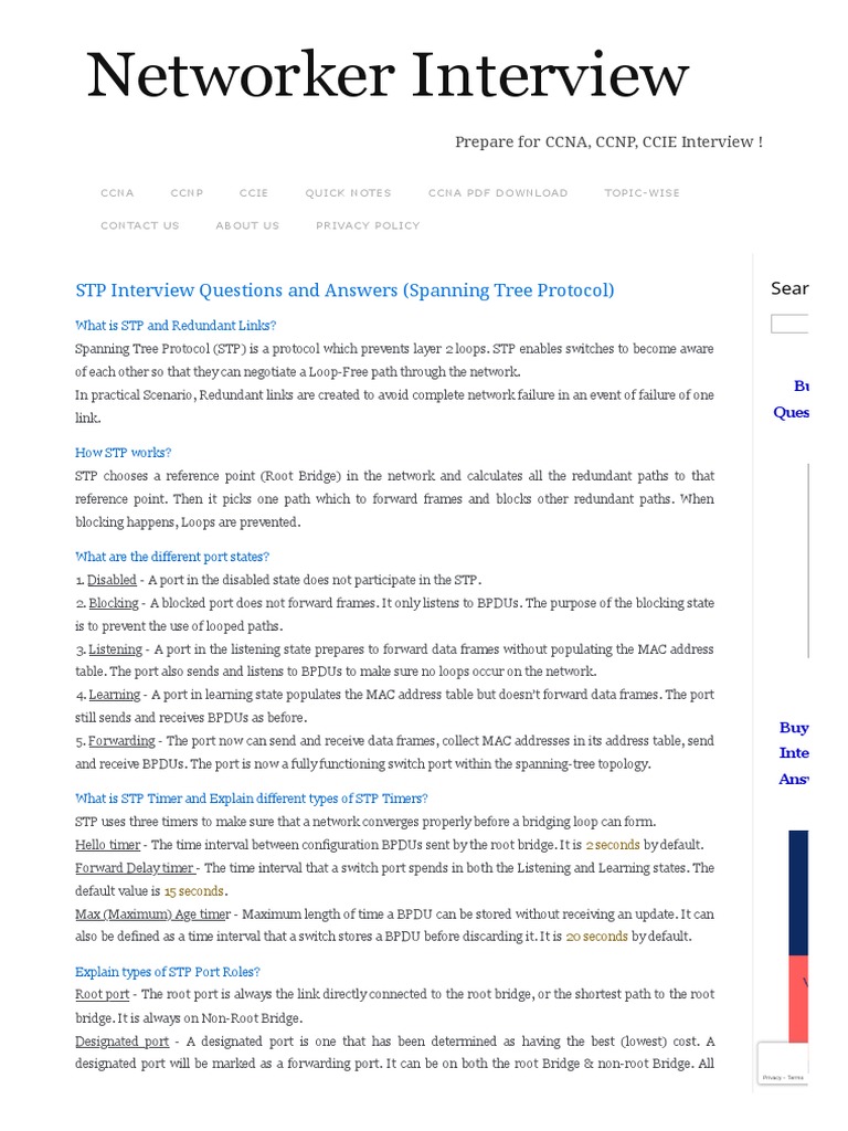 Stp Interview Questions And Answers Spanning Tree Protocol Networker Interview Pdf