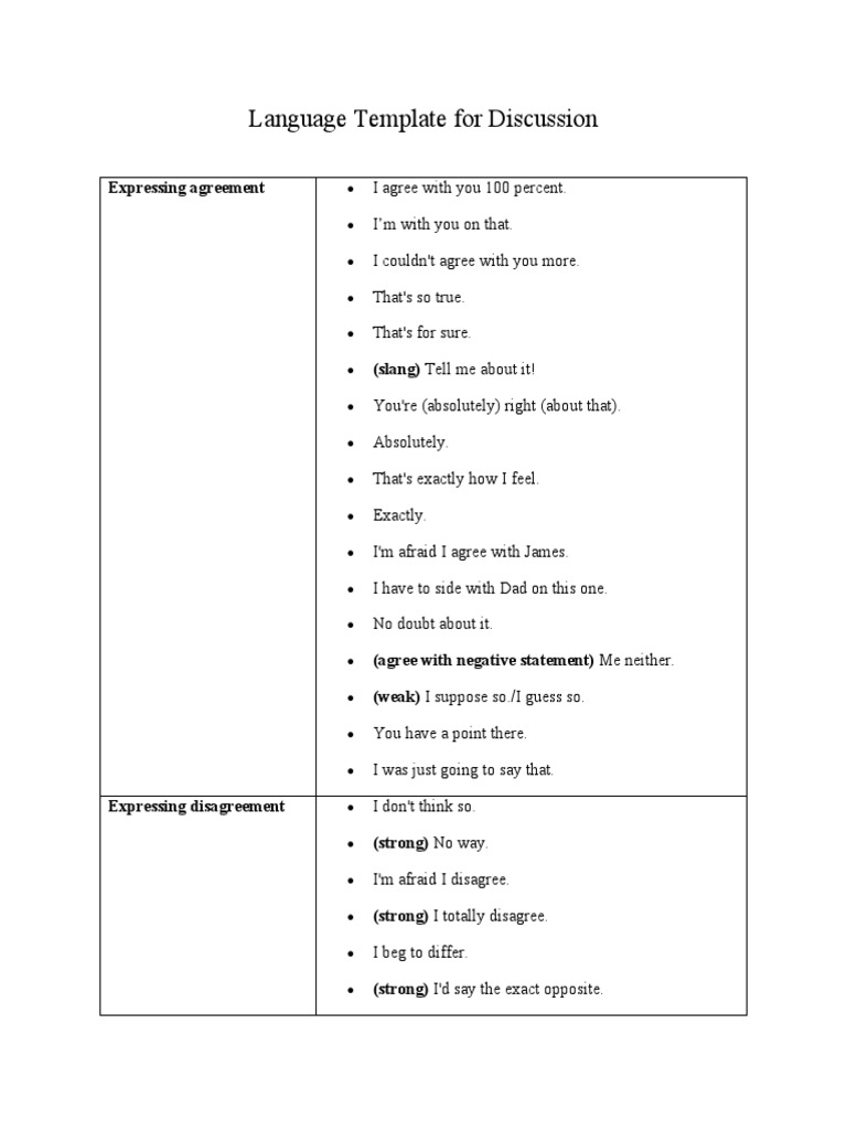Language Template For Discussion | PDF
