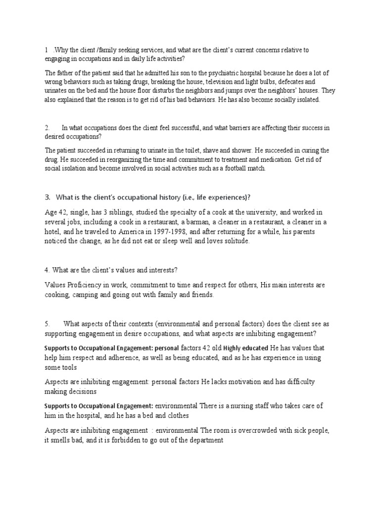 AOTA Occupational Profile Template | PDF | Caregiver | Medical Specialties