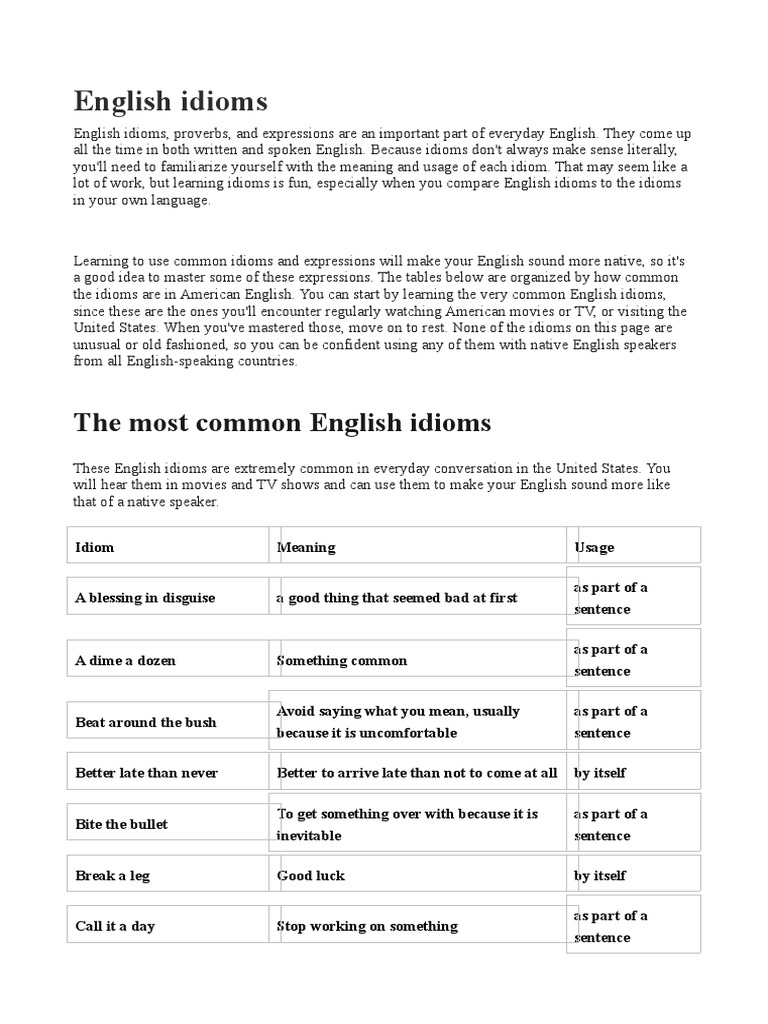 English Idioms for ESL Learners | PDF | English Language | Idiom