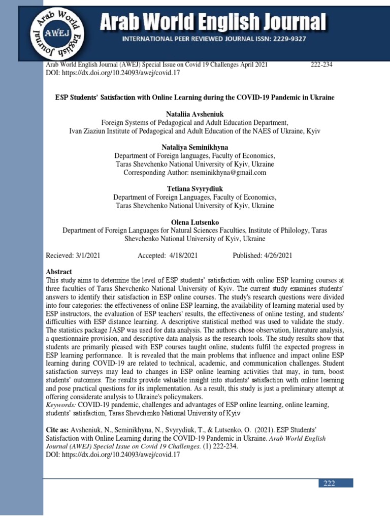 ESP Students Satisfaction With Online Learning | PDF | Educational ...