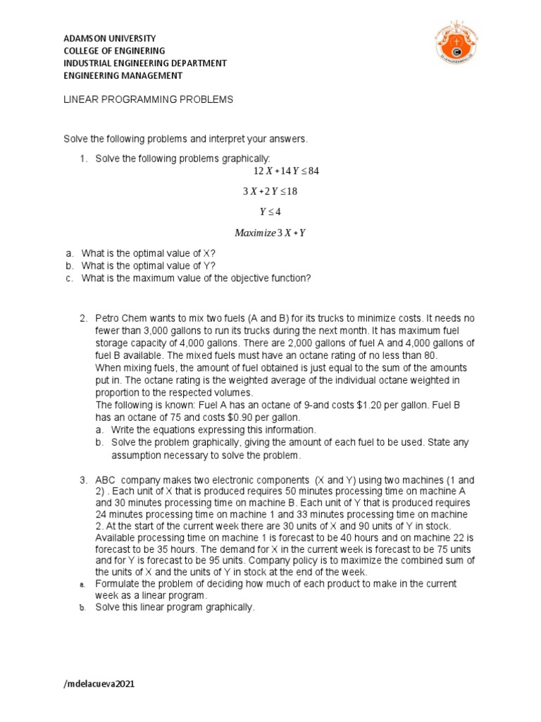 Assessment 3 Linear Programming Problems Pdf Linear Programming Applied Mathematics 
