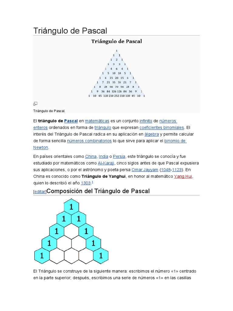 Aplicaciones del Triángulo de Pascal | PDF | Objetos matemáticos ...