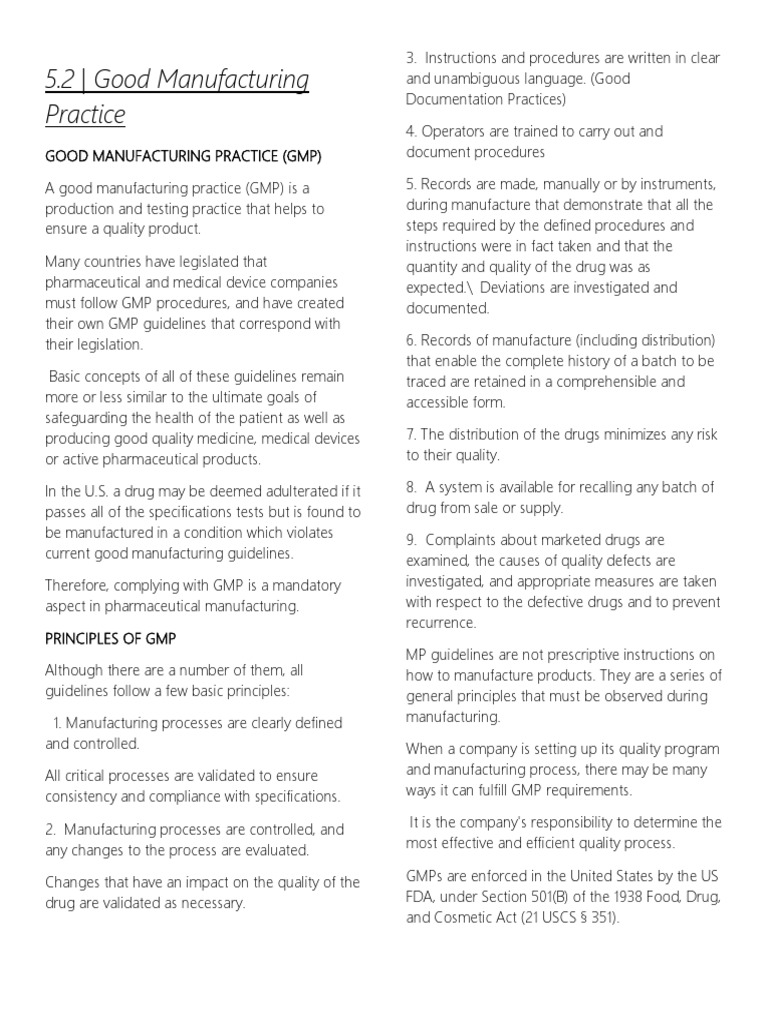 M5 - Good Manufacturing Practices GMP | PDF | Health Care | Health Sciences