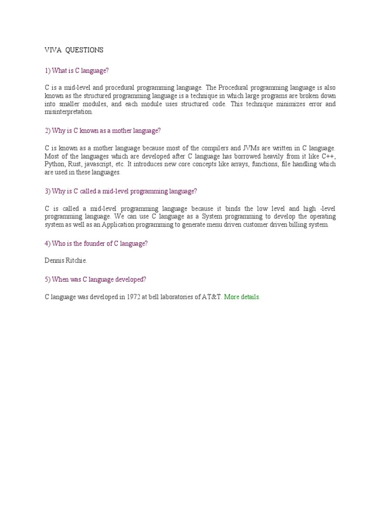 VIVA QUESTIONS Part 1 | PDF | C (Programming Language) | Variable (Computer Science)