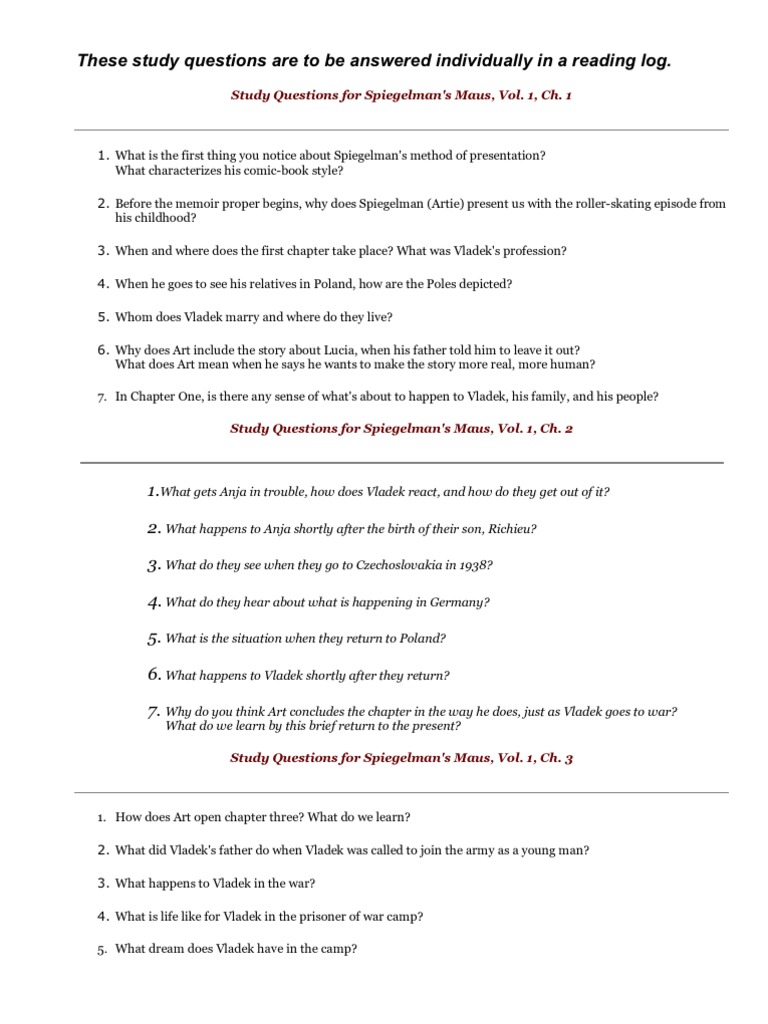 030 Study Questions For Spiegelman Maus I II | PDF | The Holocaust