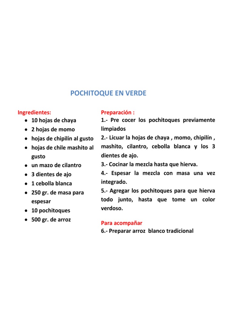Pochitoque en Verde | PDF | Cocina, comidas y vino