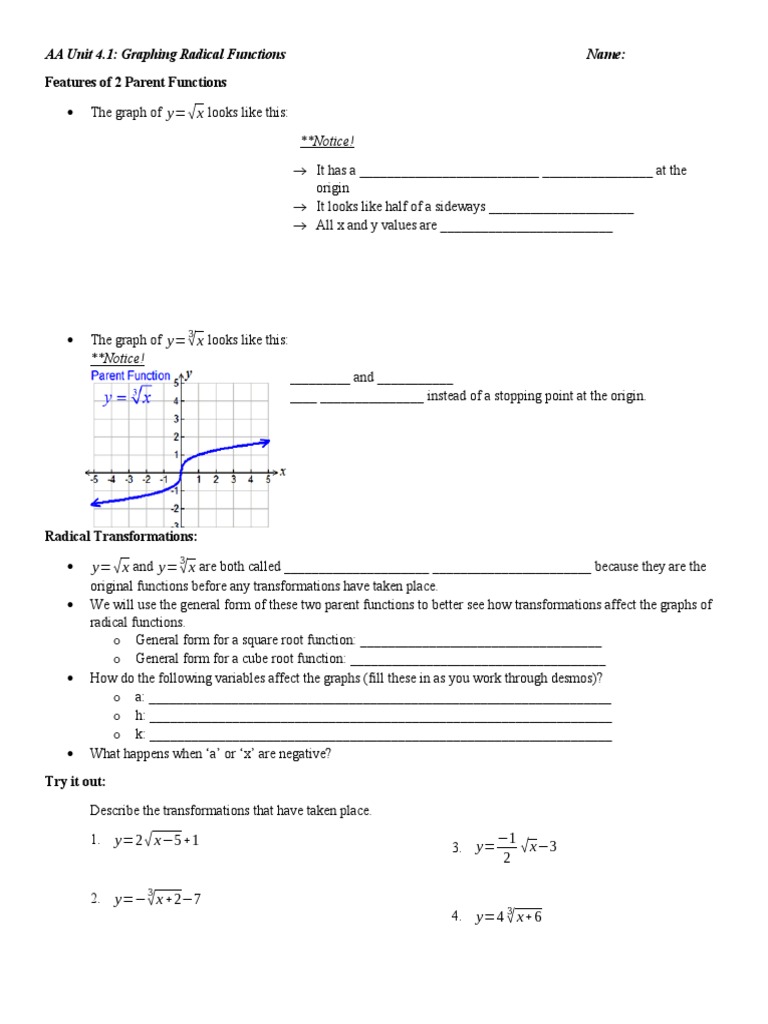 Graphing Radical Functions Notes | PDF | Function (Mathematics ...