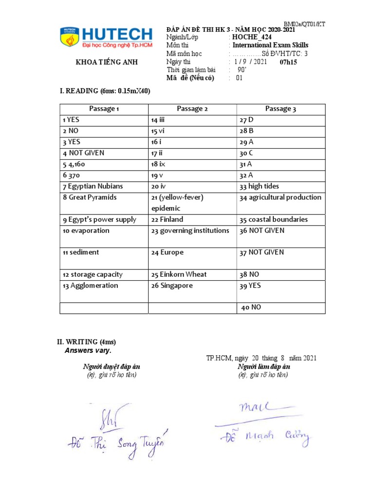 Đáp Án Đề Thi Hk 3 - Năm Học 2020-2021: BM02a/QT01/KT | PDF | Bill Of Lading | Syntax
