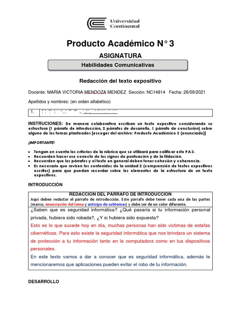 Producto Académico 3 HABILIDADES COMUNICATIVAS | PDF | Seguridad | La seguridad informática