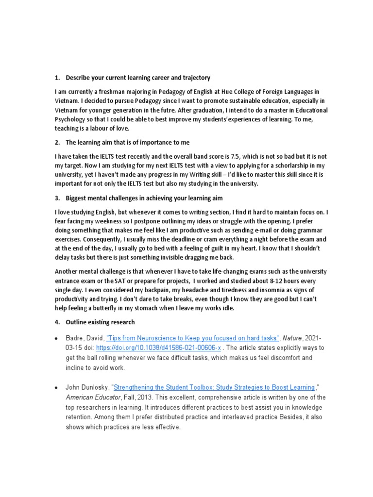 Describe Your Current Learning Career and Trajectory | PDF | Test ...