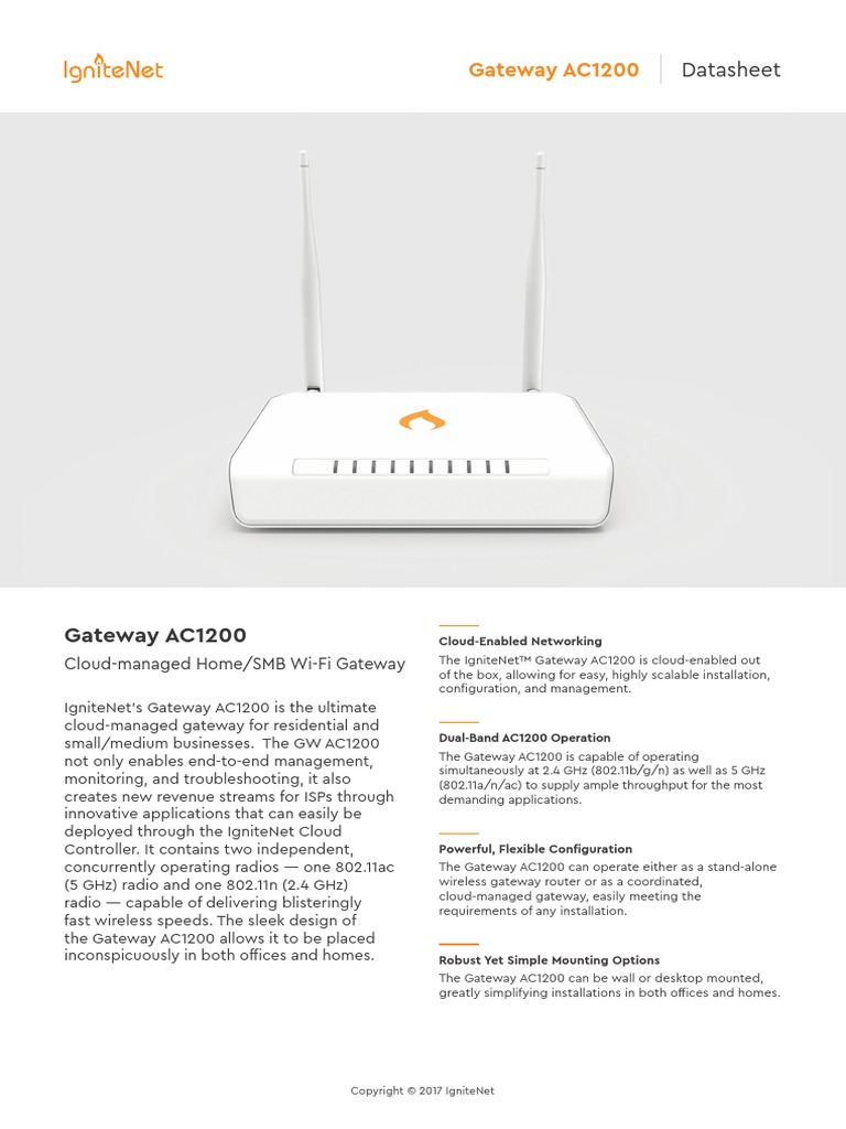 Gateway AC1200 Datasheet | PDF | Ieee 802.11 | Wi Fi