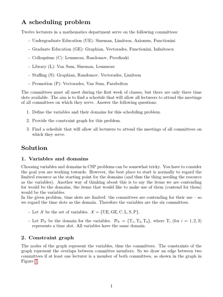 A Scheduling Problem 1 Variables And Domains Pdf Vertex Graph Theory Mathematical Logic