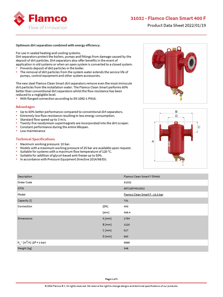 Flamco Clean Smart 400 F: Product Data Sheet 2022/01/19 | PDF | Pump ...
