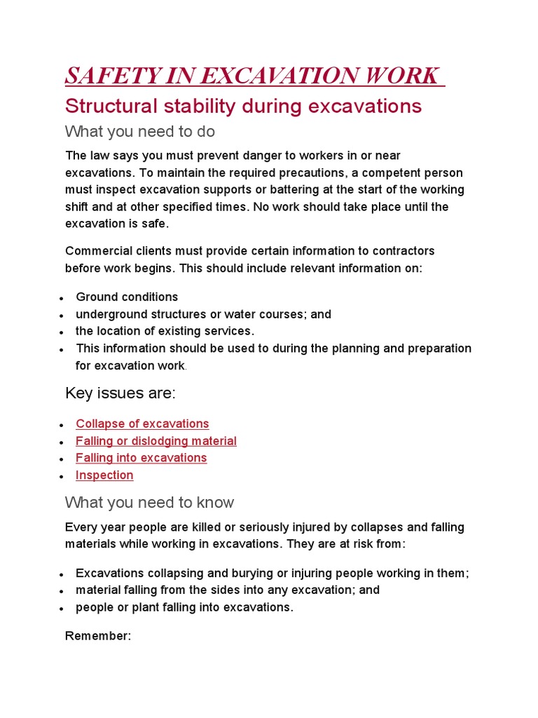 Safety in Excavation Work: Structural Stability During Excavations ...