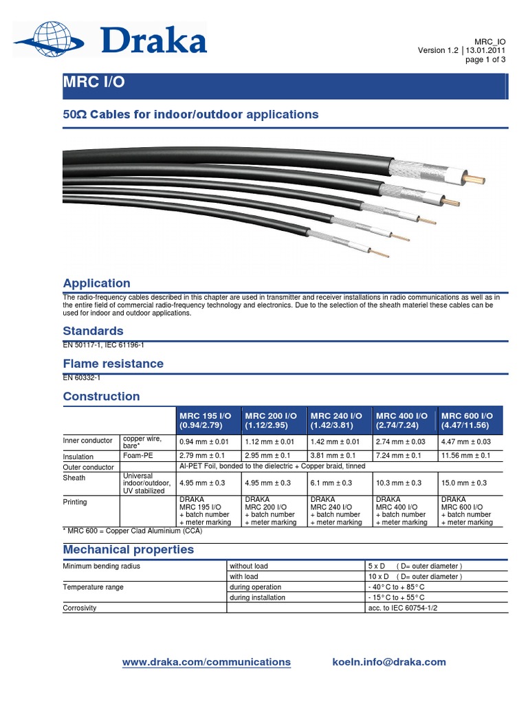 MRC I/O: 50 Cables For Indoor/outdoor Applications | PDF | Decibel ...