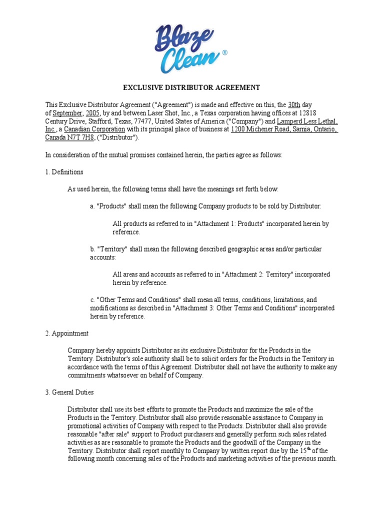 Exclusive Distributor Agreement | PDF | Indemnity | Arbitration