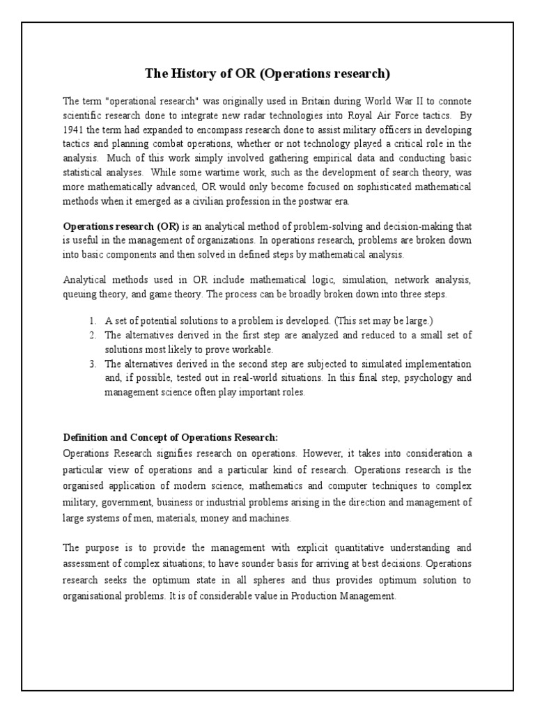 The History of OR | Download Free PDF | Operations Research ...