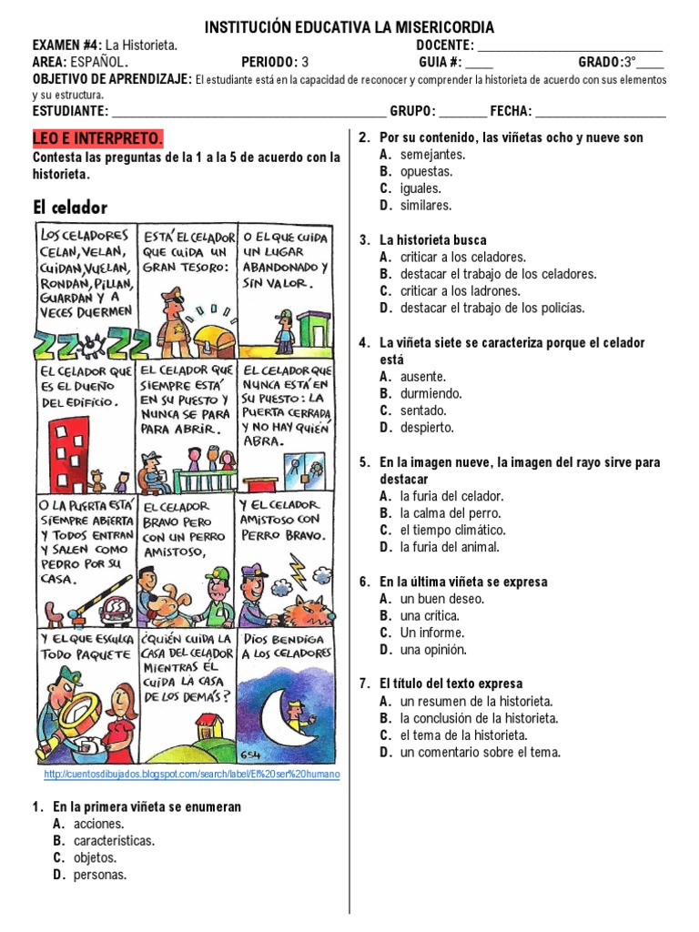 EXAMEN DE ESPAÑOL La Historieta 3° | PDF | Cómics | Cognición