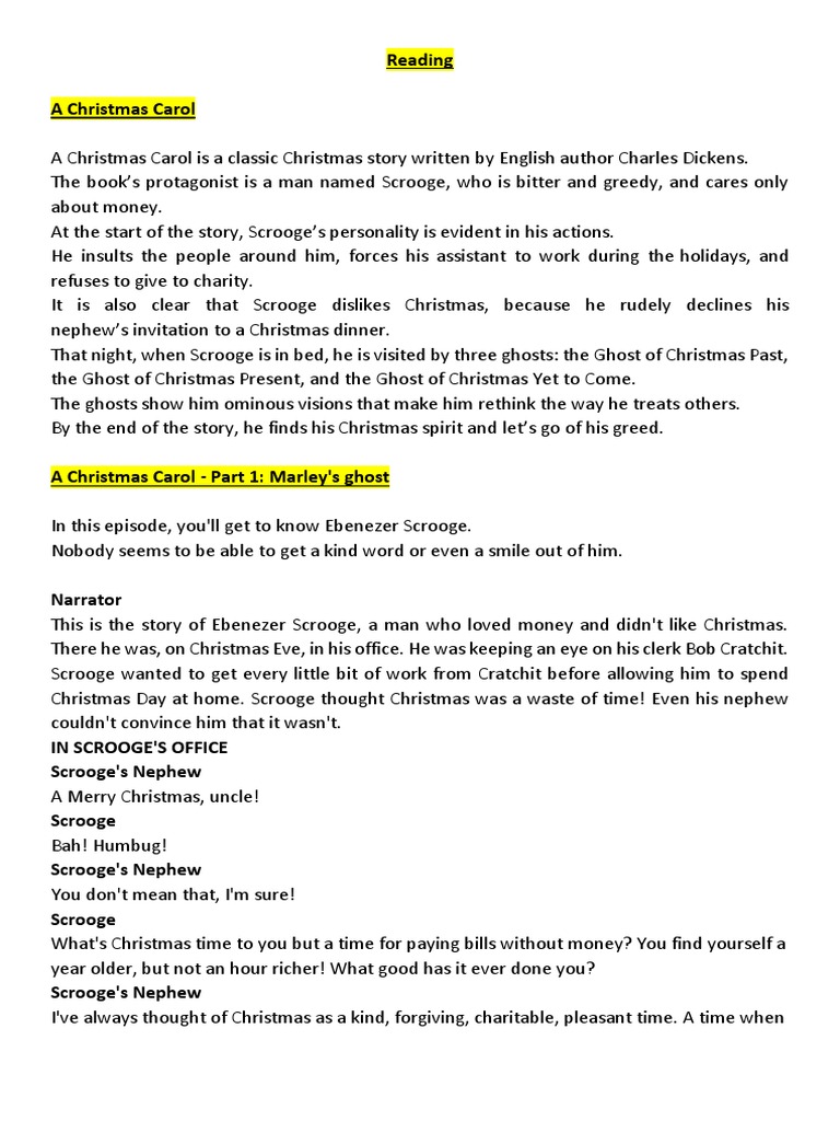 A Christmas Carol - Reading Activity | Download Free PDF | Ebenezer ...