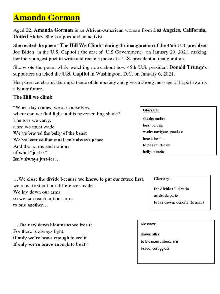 Amanda Gorman-The Hill We Climb | PDF | Religion & Spirituality | Poetry