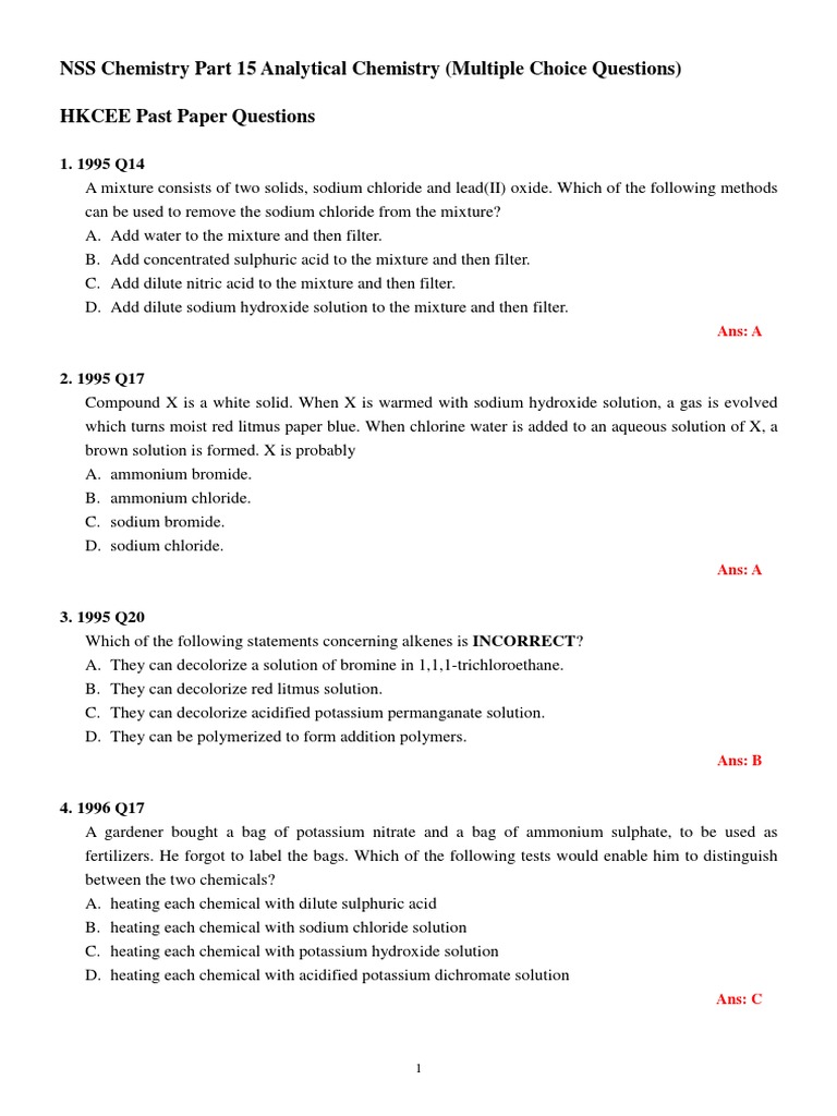 NSS Chemistry Part 15 Analytical Chemistry (Multiple Choice Questions ...