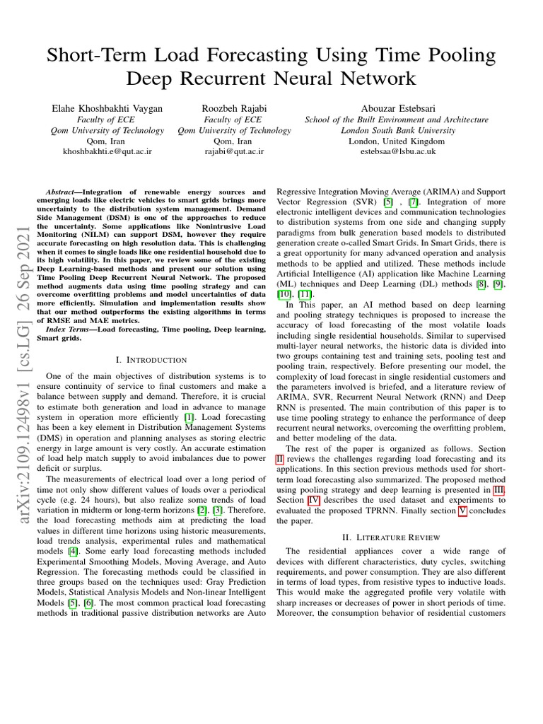 Short-Term Load Forecasting Using Deep RNN | PDF | Forecasting | Deep ...