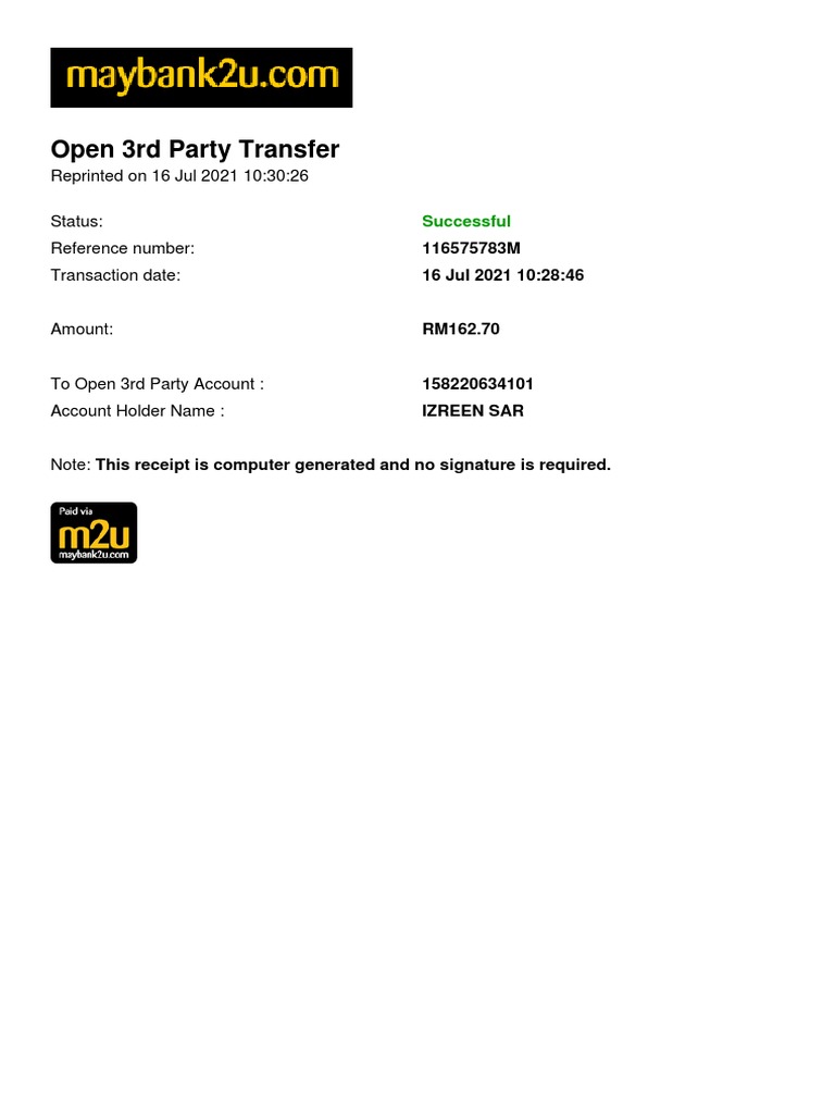 Open 3rd Party Transfer: Successful | PDF | Finance & Money Management
