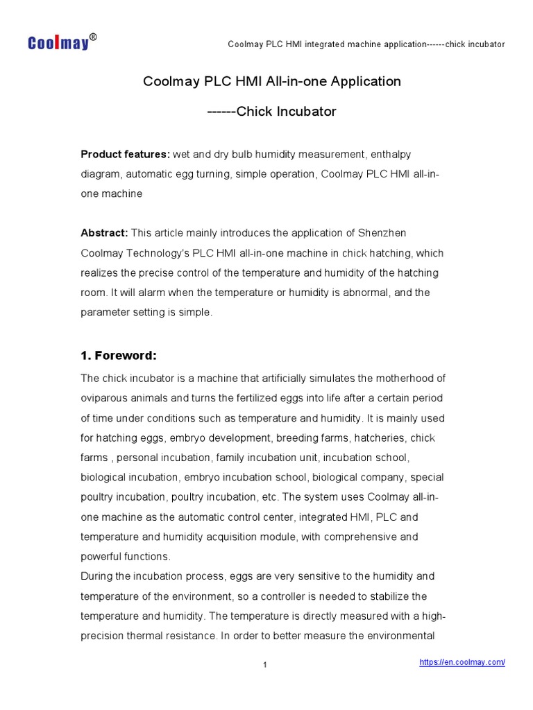 Coolmay PLC HMI All-In-One Application - Chick Incubator | PDF | Humidity | Programmable Logic ...