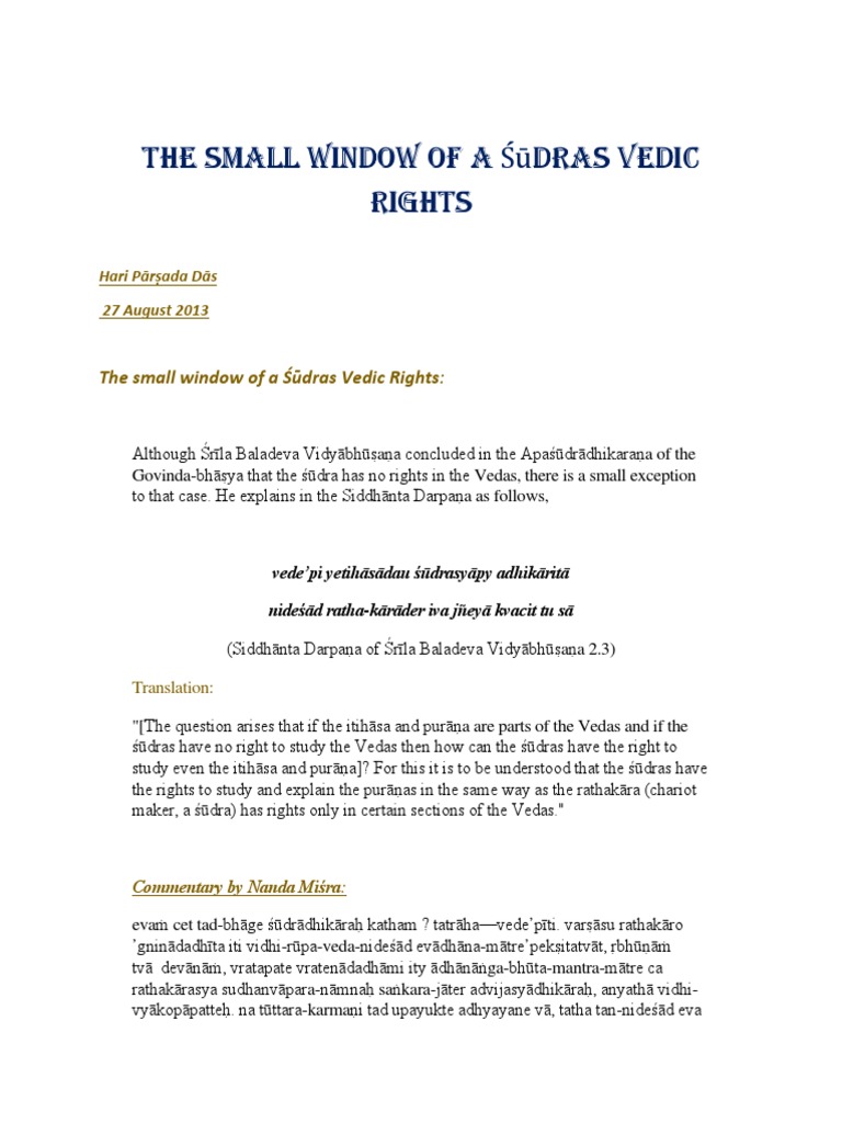 Rights of Sudras 2013 | PDF | Vedas | Sanskrit Literature