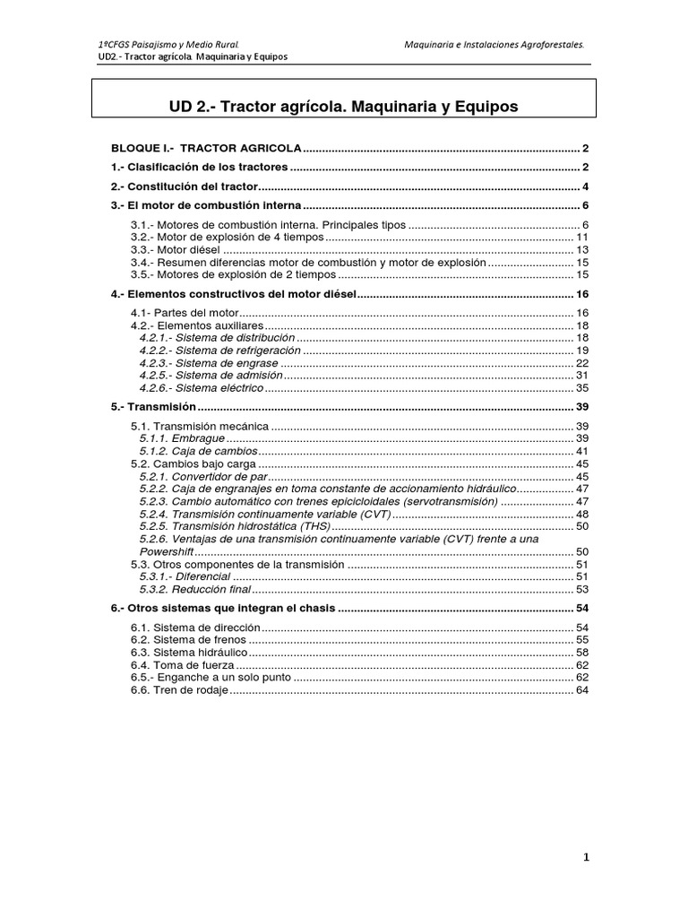 UD2. - Tractor Agrícola. Maquinaria y Equipos | PDF | Motor de ...