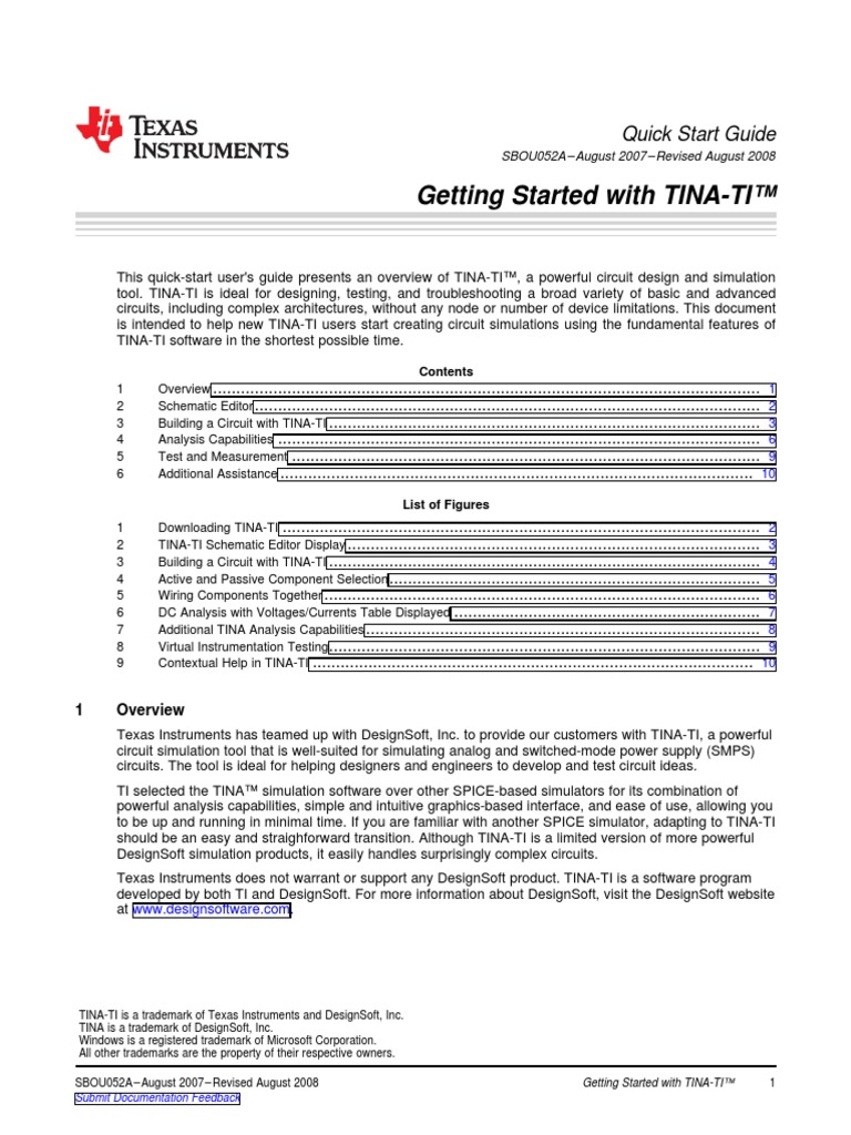 Getting Started With TINA-TI™: Quick Start Guide | PDF