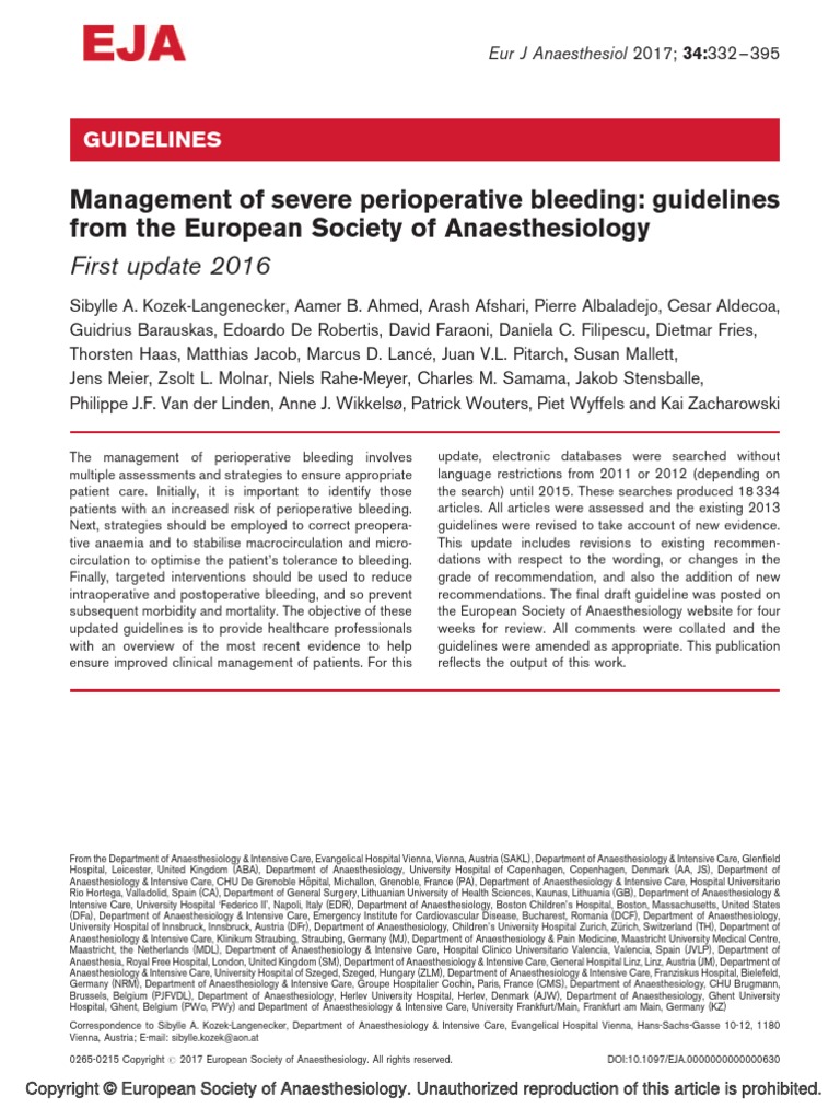 Management of Severe Perioperative Bleeding .3 | PDF | Bleeding | Blood ...