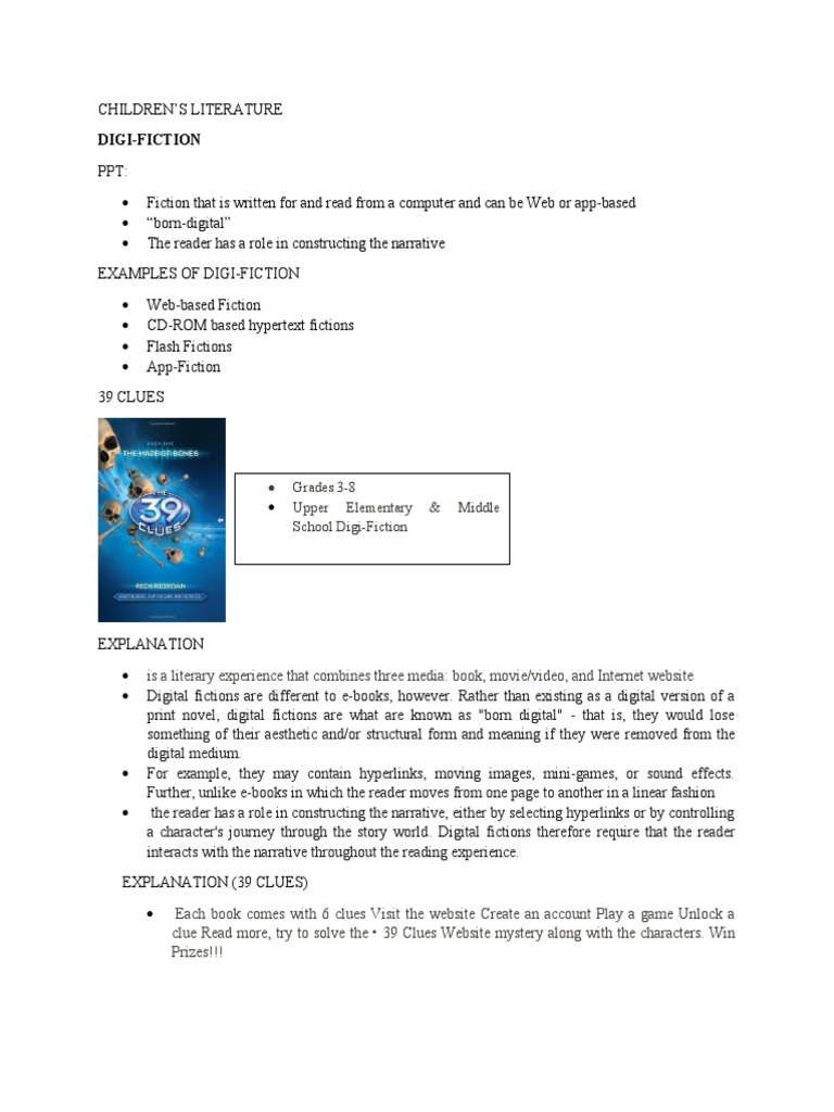 Grades 3-8 Upper Elementary & Middle School Digi-Fiction | PDF ...