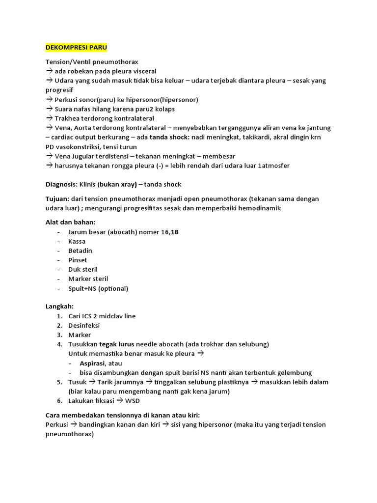 Catatan Osce DEKOMPRESI Jarum Pungsi WSD | PDF