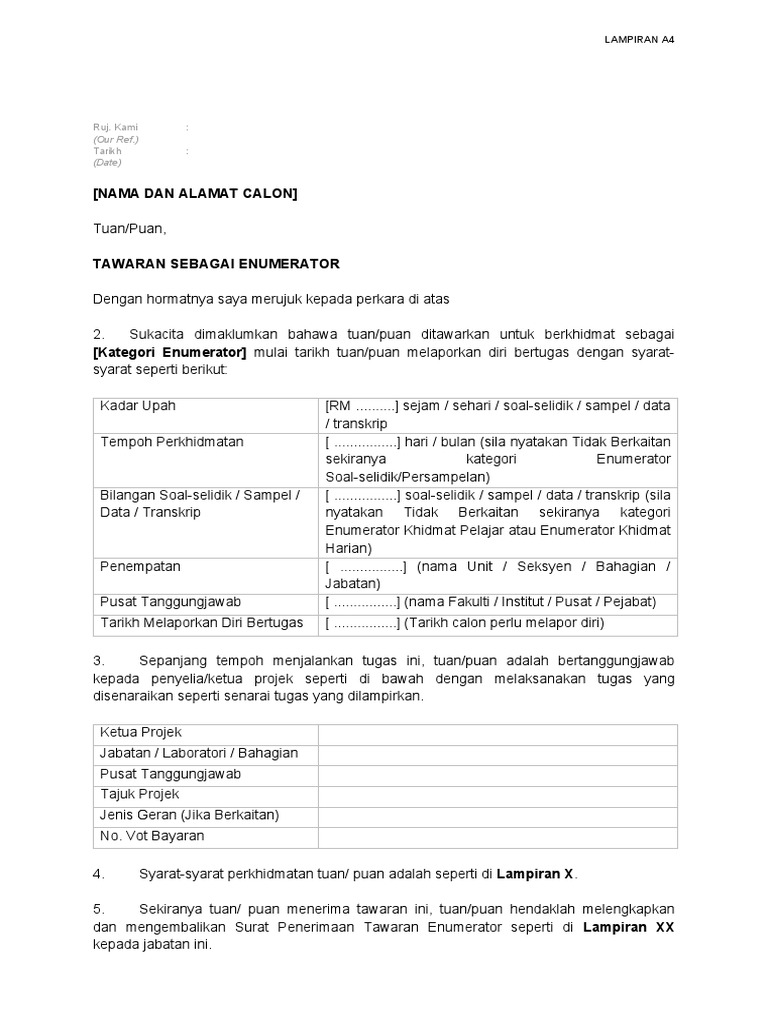 Surat Tawaran Enumerator | PDF