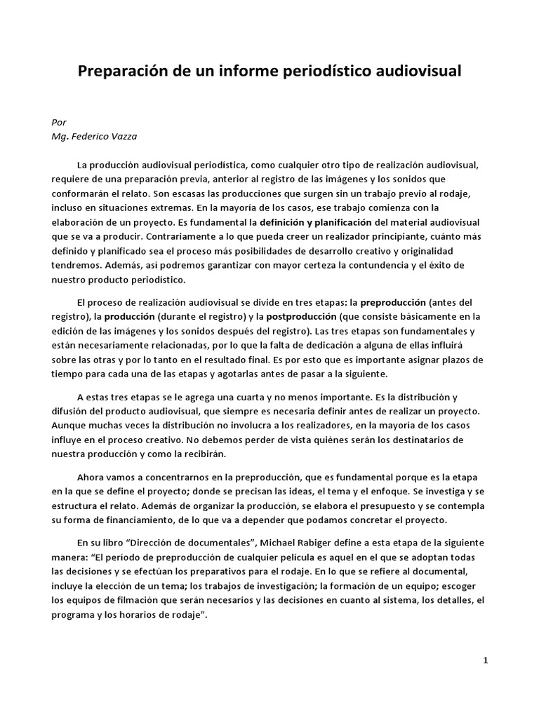 Preparación de Un Informe Periodístico Audiovisual Vazza | PDF ...