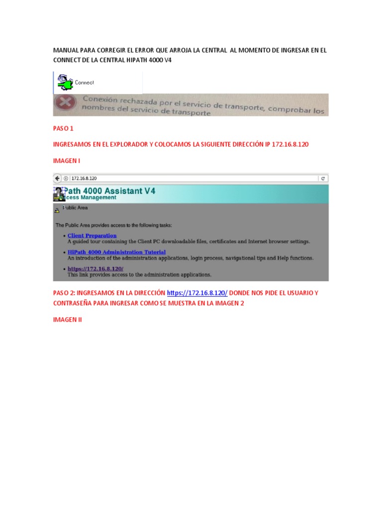 Manual para Arreglar Error de Connect en La Central | PDF