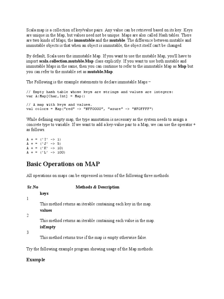 Basic Operations On Map Example Pdf Scala Programming Language Boolean Data Type