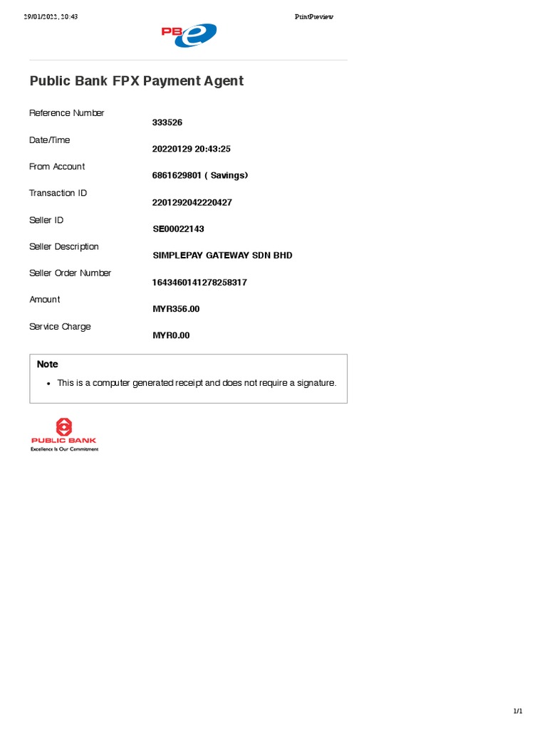 Public Bank FPX Payment Agent: Reference Number | PDF