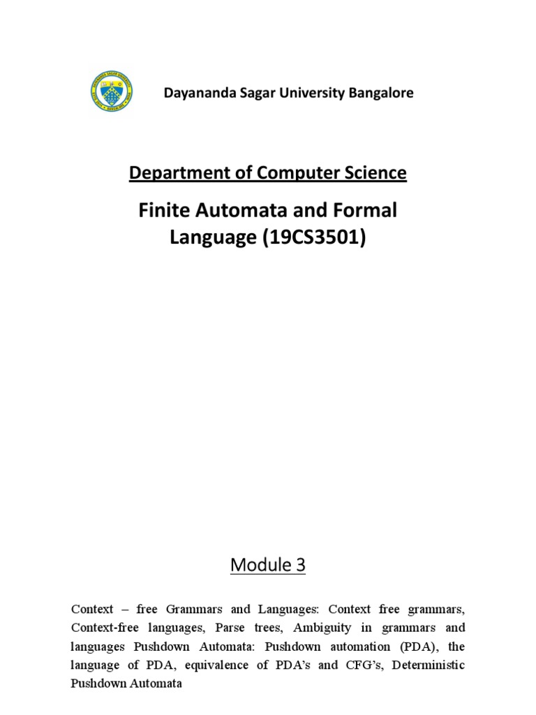Finite Automata and Formal Language (19CS3501) : Department of Computer Science | PDF ...